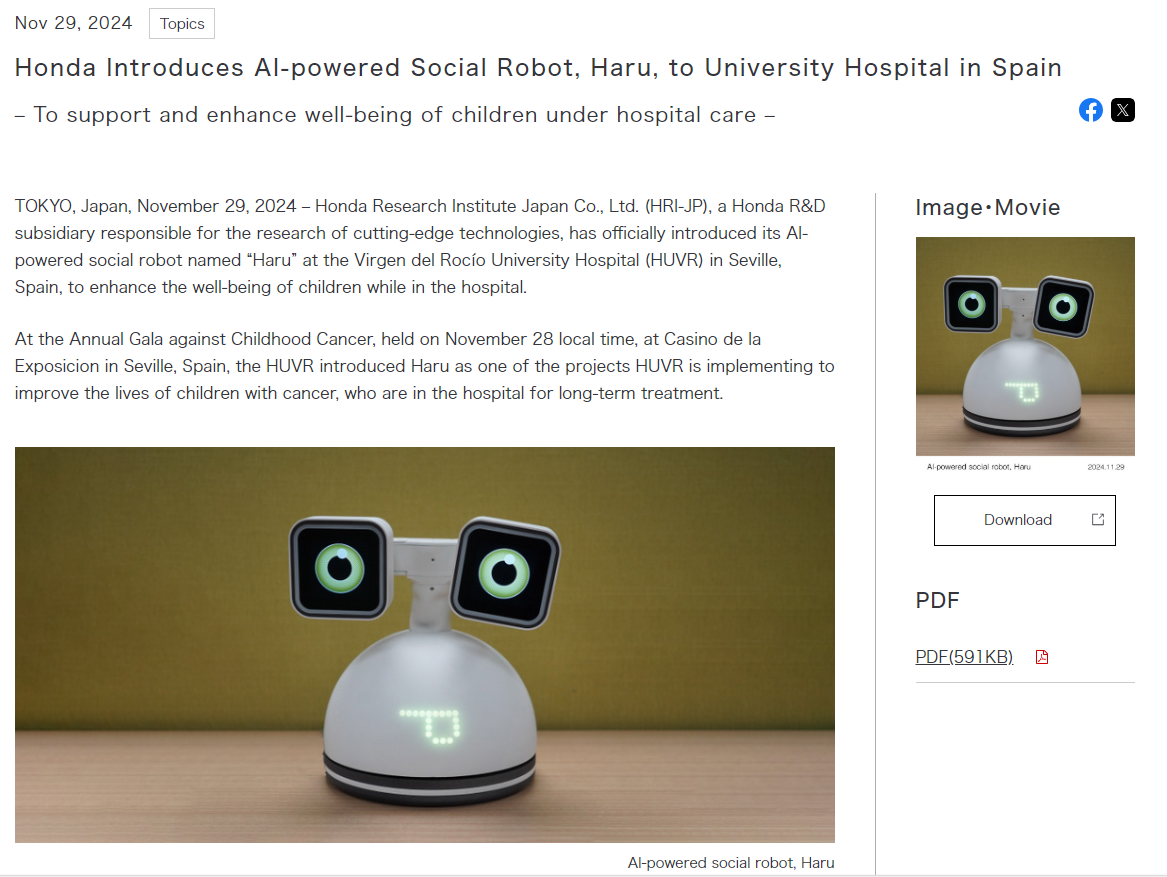 Honda Introduces AI-powered Social Robot, Haru, to University Hospital in Spain | Honda Research ...
